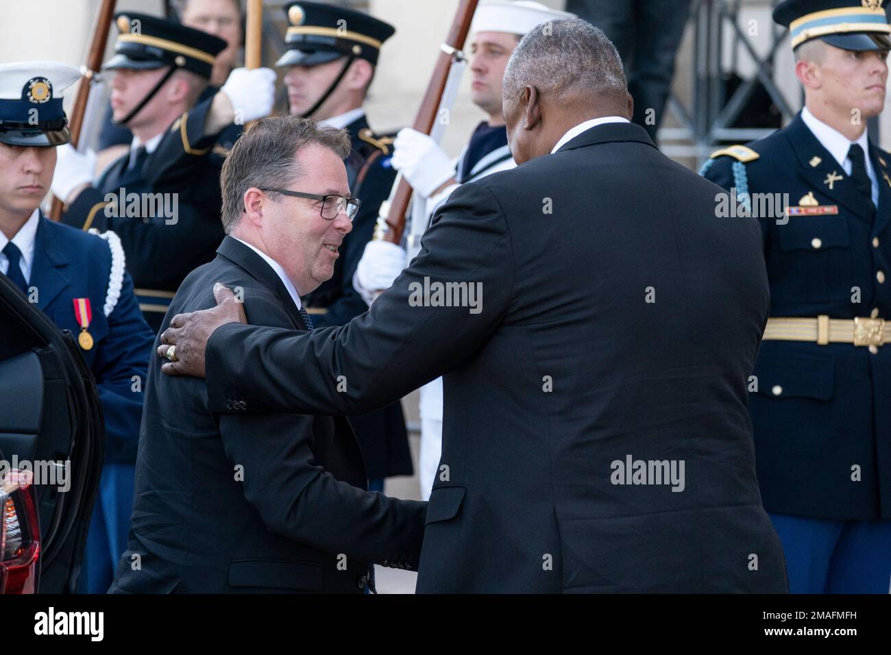 Secretary of Defense Lloyd Austin, right, greets Norway's Defense ...