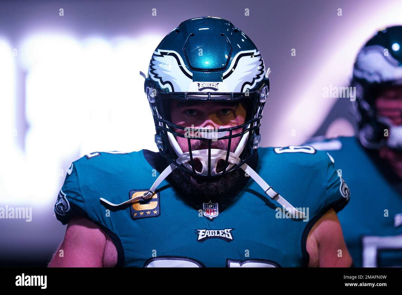 Philadelphia Eagles center Jason Kelce (62) heads to the field prior to ...