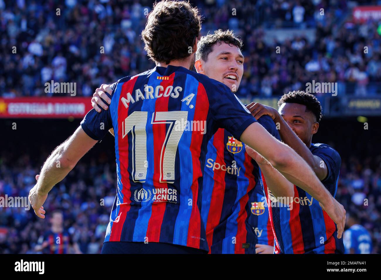 BARCELONA - DEC 31: Barcelona players celebrate after scoring a goal ...