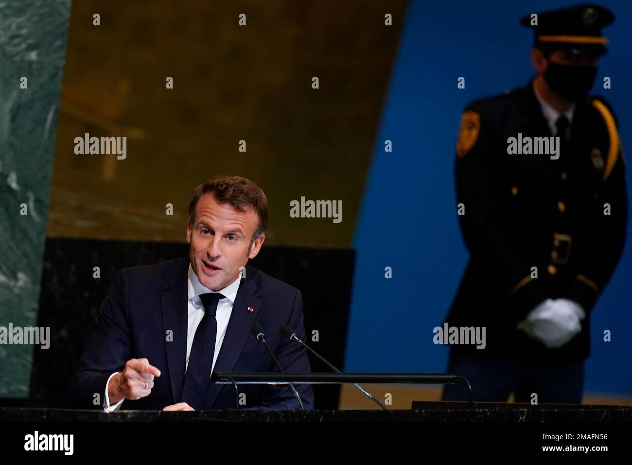 Emmanuel Macron, President of France, addresses the 77th session of the ...