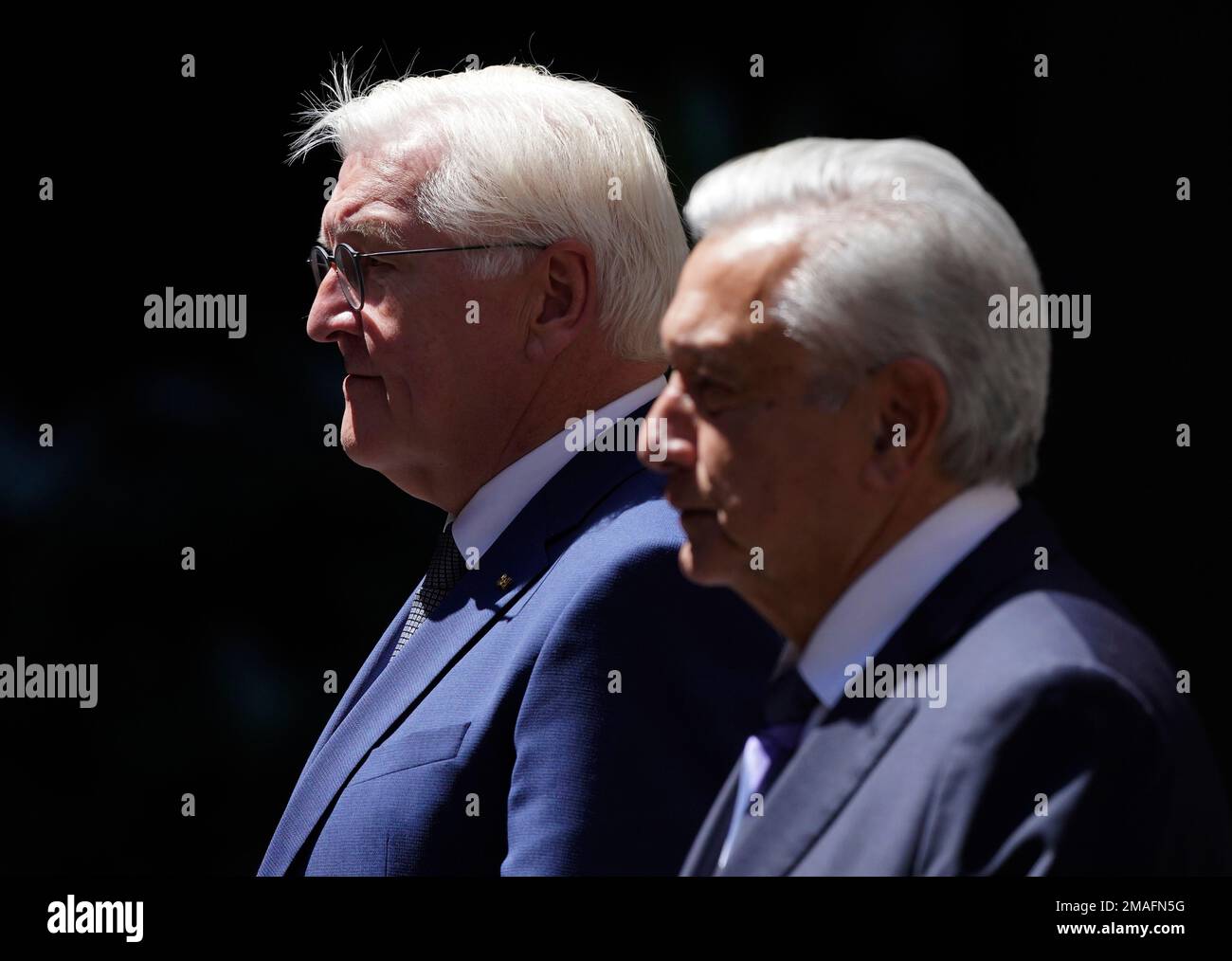 Germany's President Frank-Walter Steinmeier, left, stands with Mexican ...