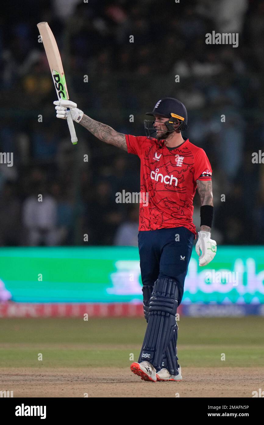 England's Alex Hales celebrates scoring fifty runs during the first T20 ...