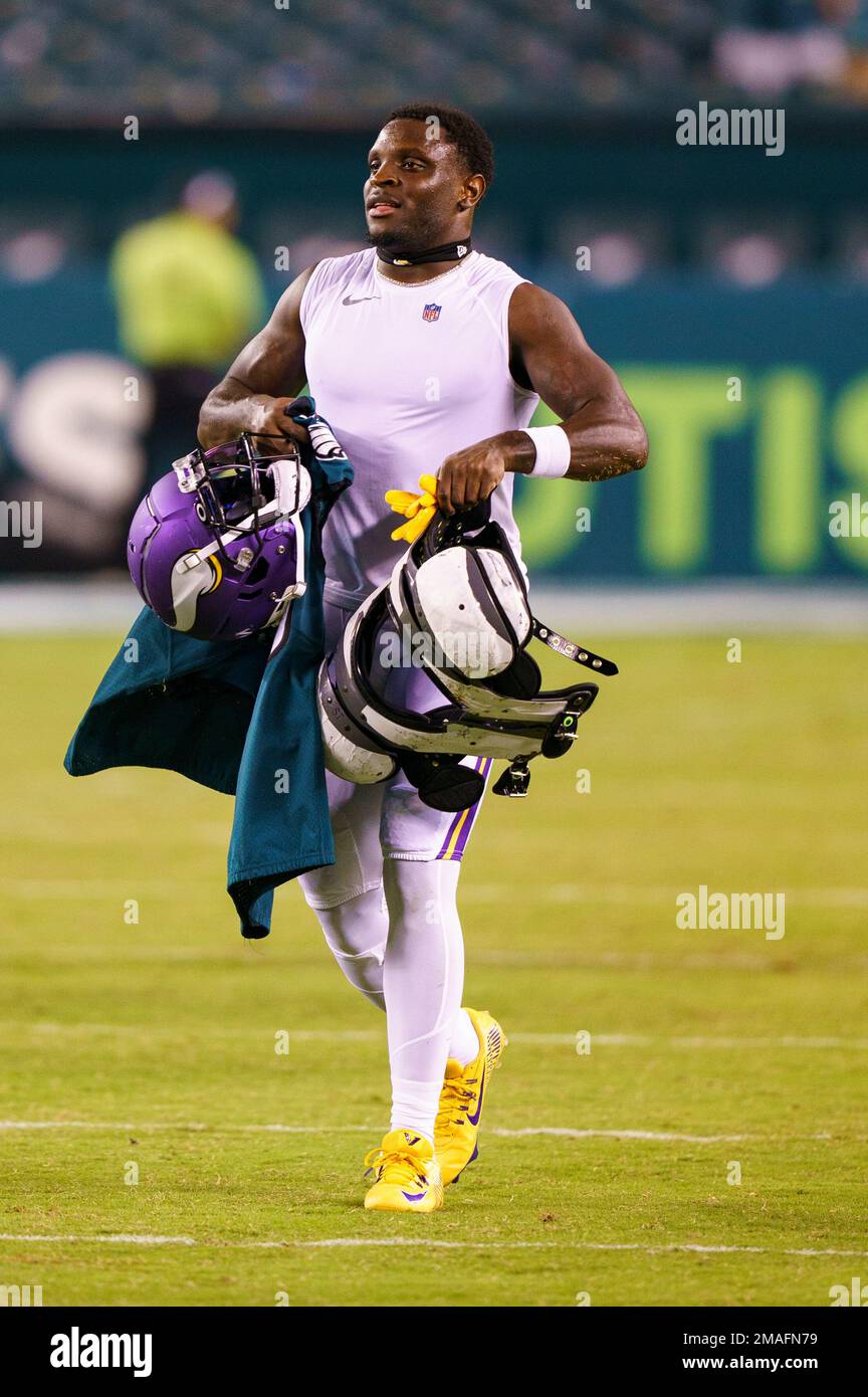 Minnesota Vikings wide receiver Jalen Reagor (5) walks off the field ...