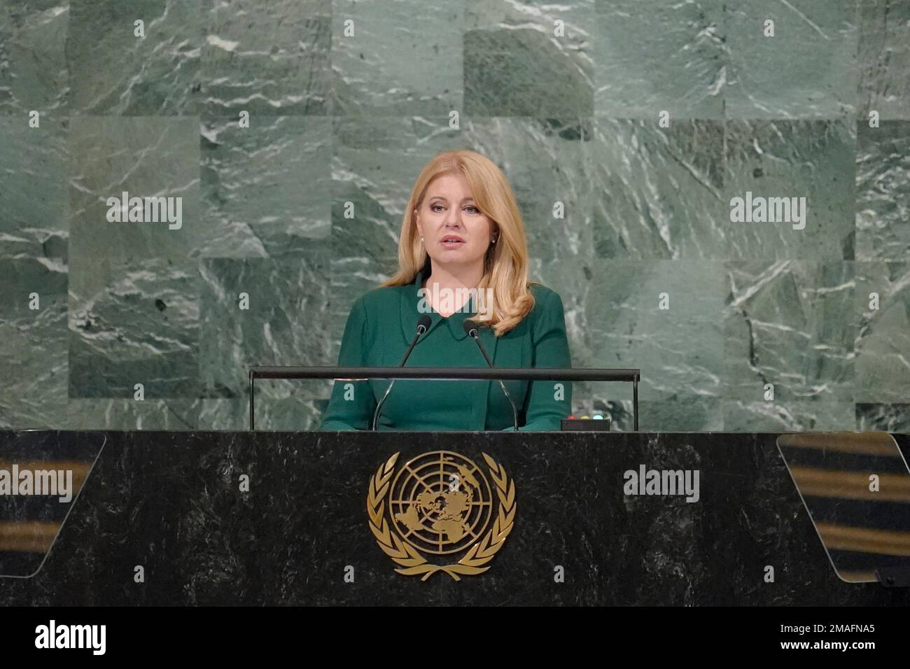 President of Slovakia Zuzana Caputova addresses the 77th session of the ...