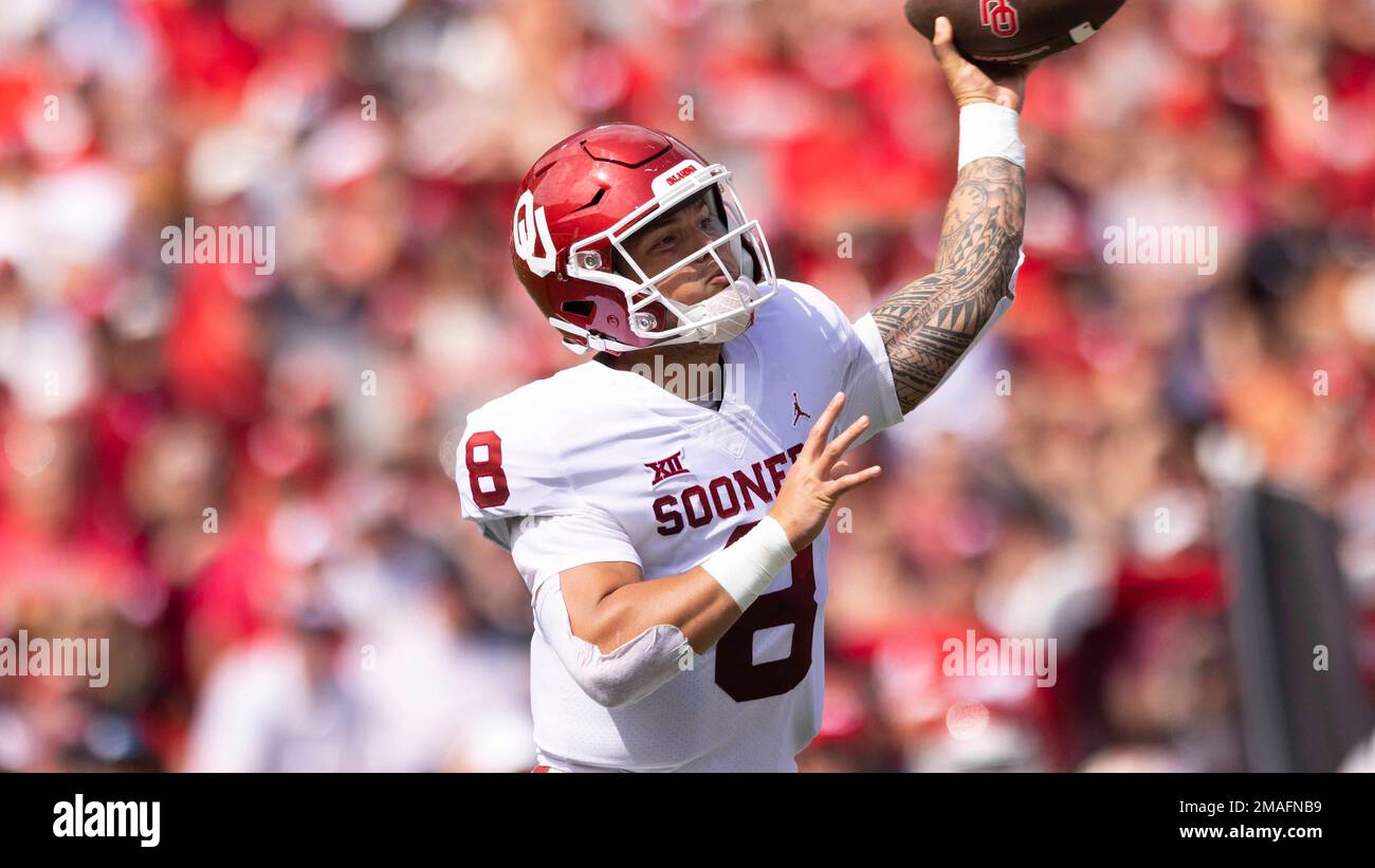 Oklahoma quarterback Dillon Gabriel (8) passes the ball against ...
