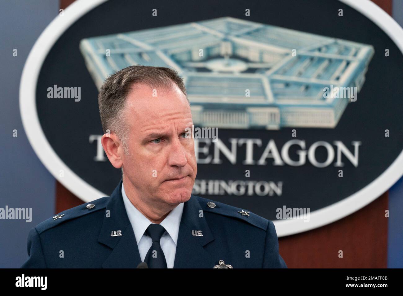 Pentagon spokesman U.S. Air Force Brig. Gen. Patrick Ryder pauses while ...