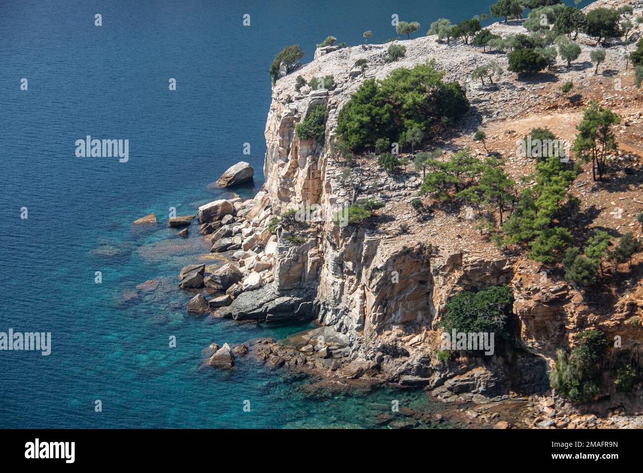 Beautiful Seascape view on marble cliffs over the Aegean Sea Stock ...