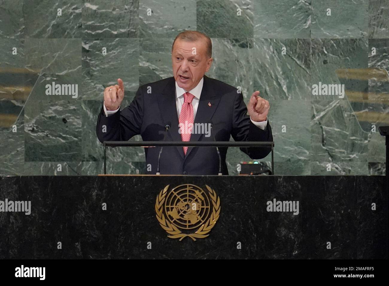 President of Turkey Recep Tayyip Erdogan addresses the 77th session of ...