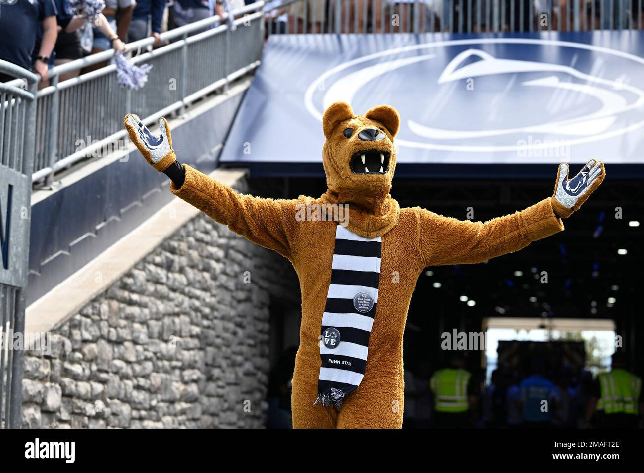 The Penn State Nittany Lion Mascot prepares to lead the team onto the ...