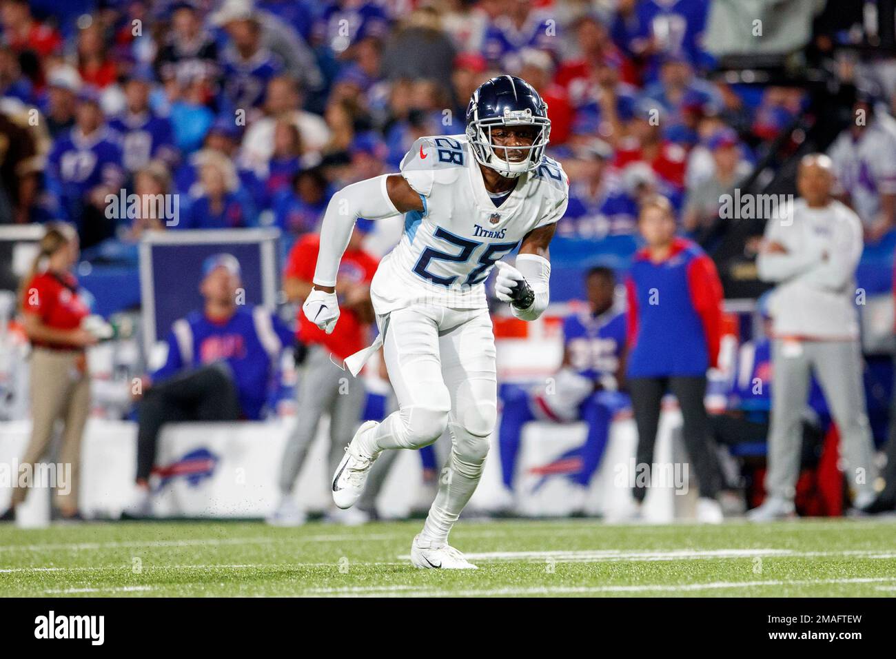 Tennessee Titans safety Joshua Kalu (28) runs during an NFL football ...