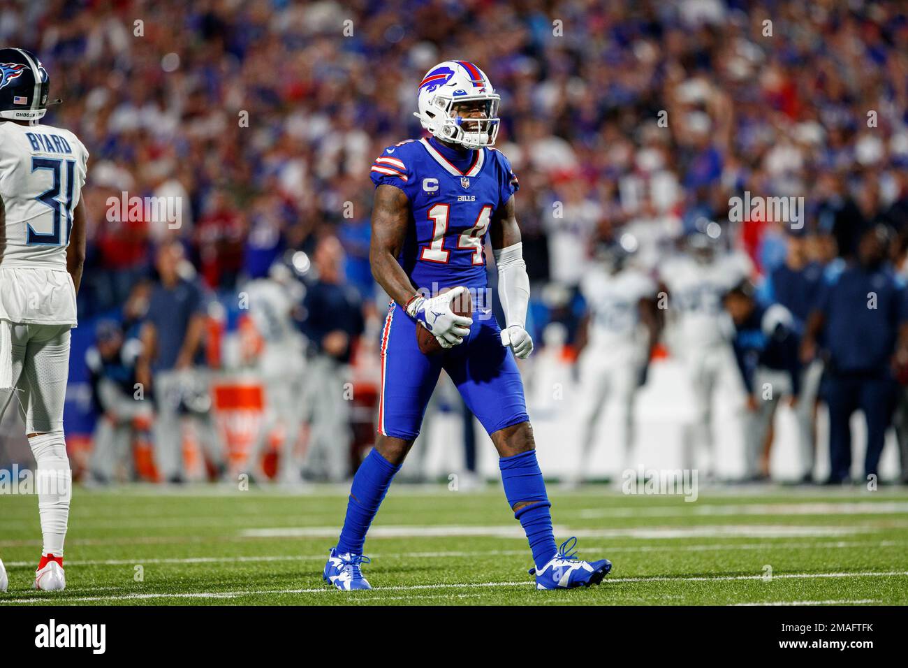 Buffalo Bills wide receiver Stefon Diggs (14) celebrates a first down ...