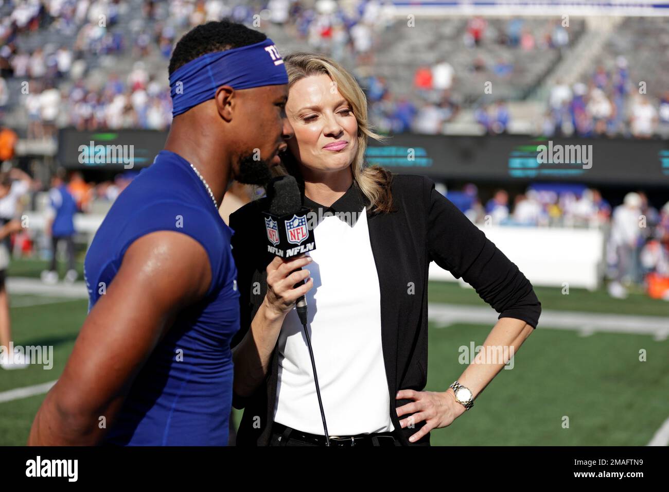 NFL Network reporter Stacey Dales talks with New York Giants' Saquon ...