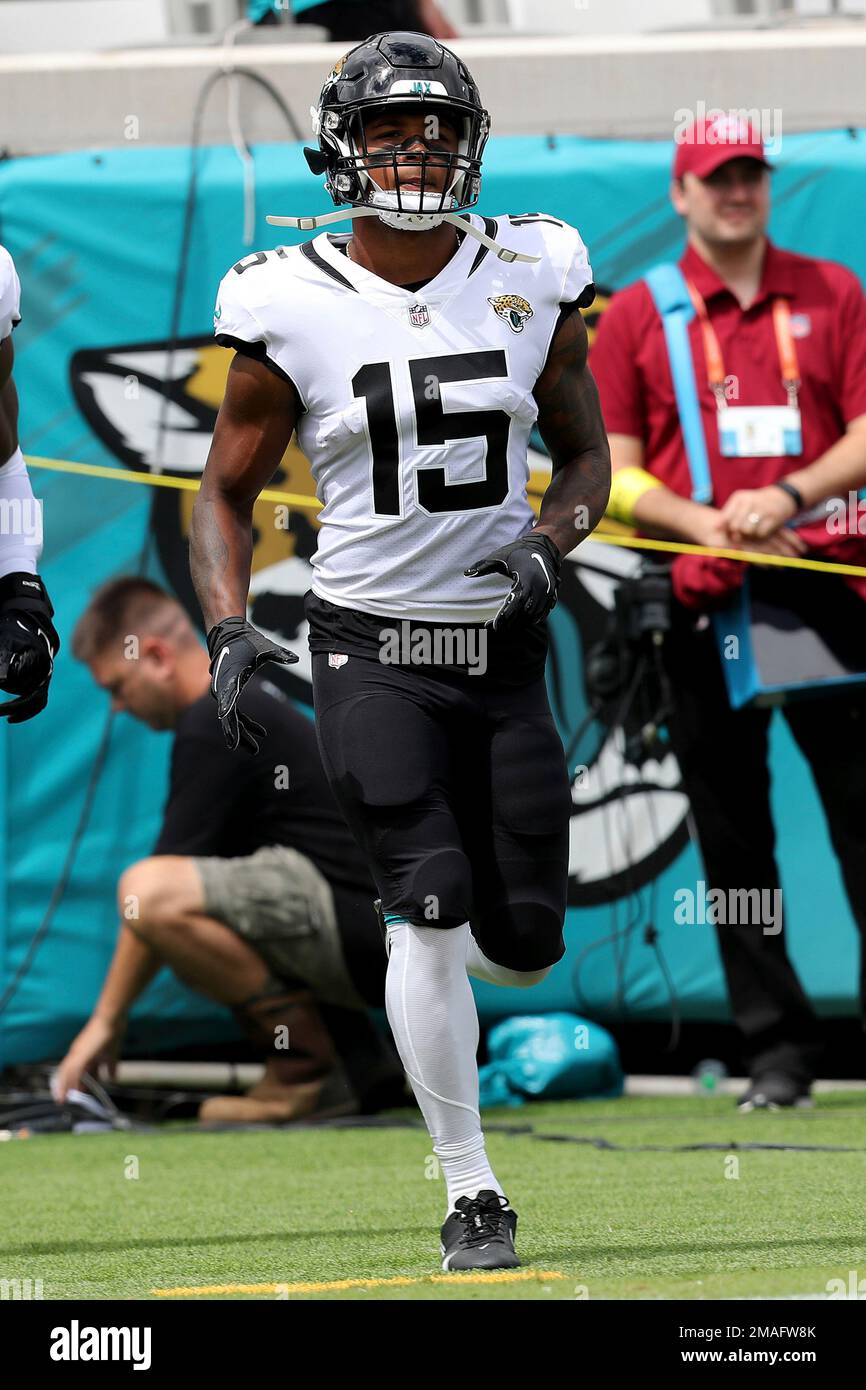 Jacksonville Jaguars wide receiver Tim Jones (15) runs onto the field ...