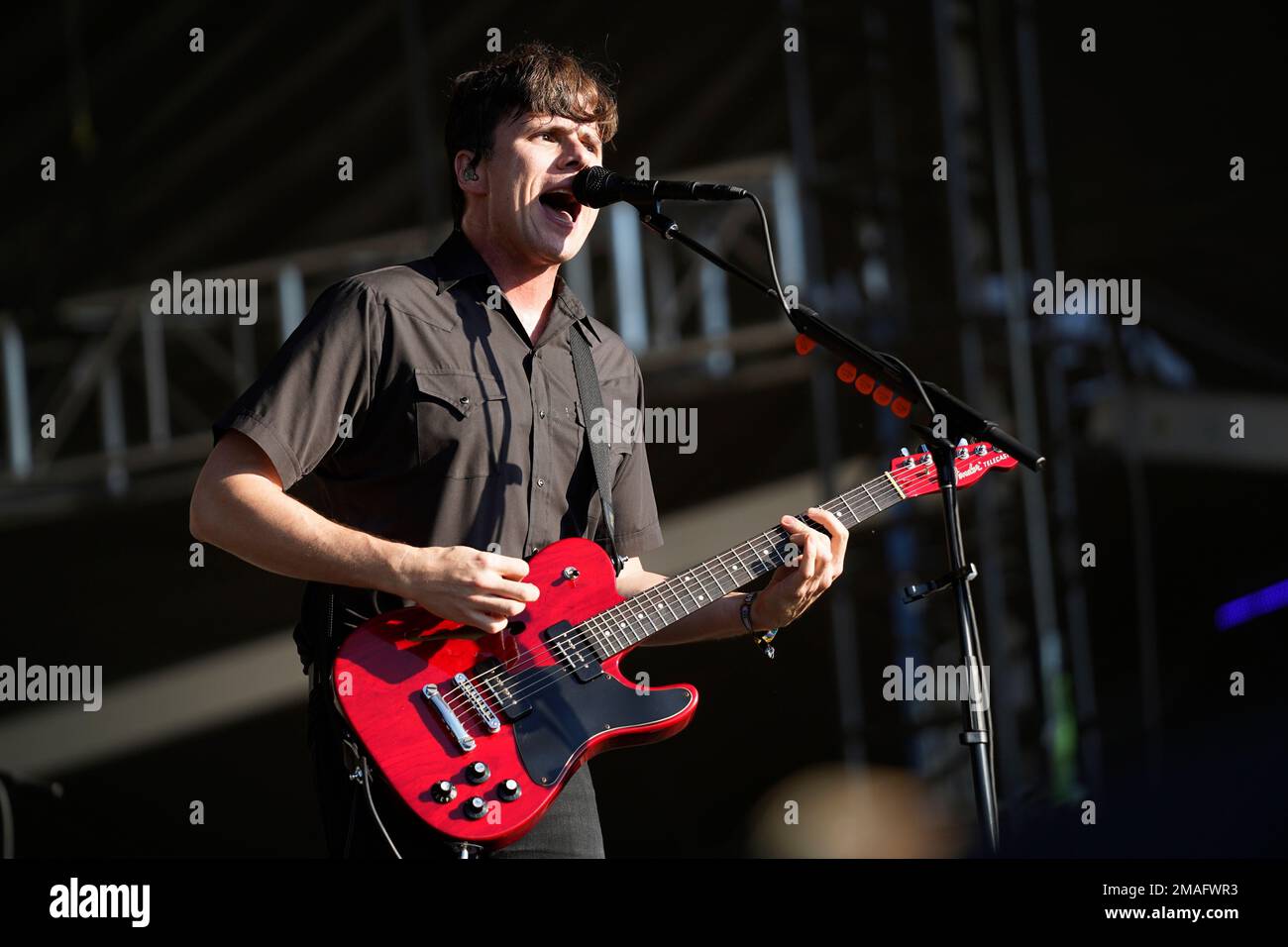 Jim Adkins, of Jimmy Eat World, performs on day three of Riot Fest on ...