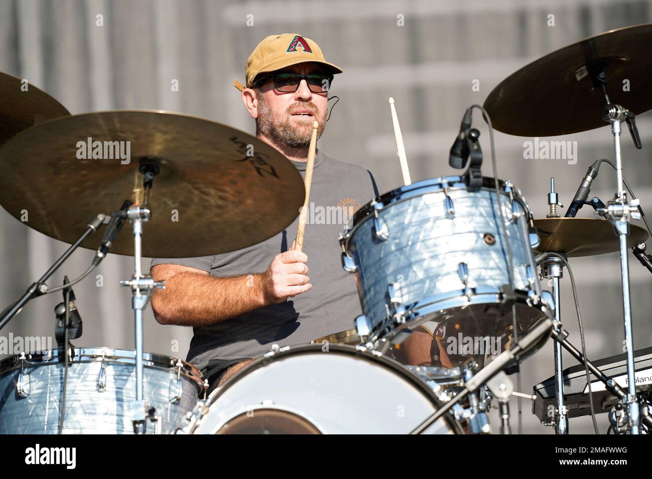 Zach Lind, of Jimmy Eat World, performs on day three of Riot Fest on ...