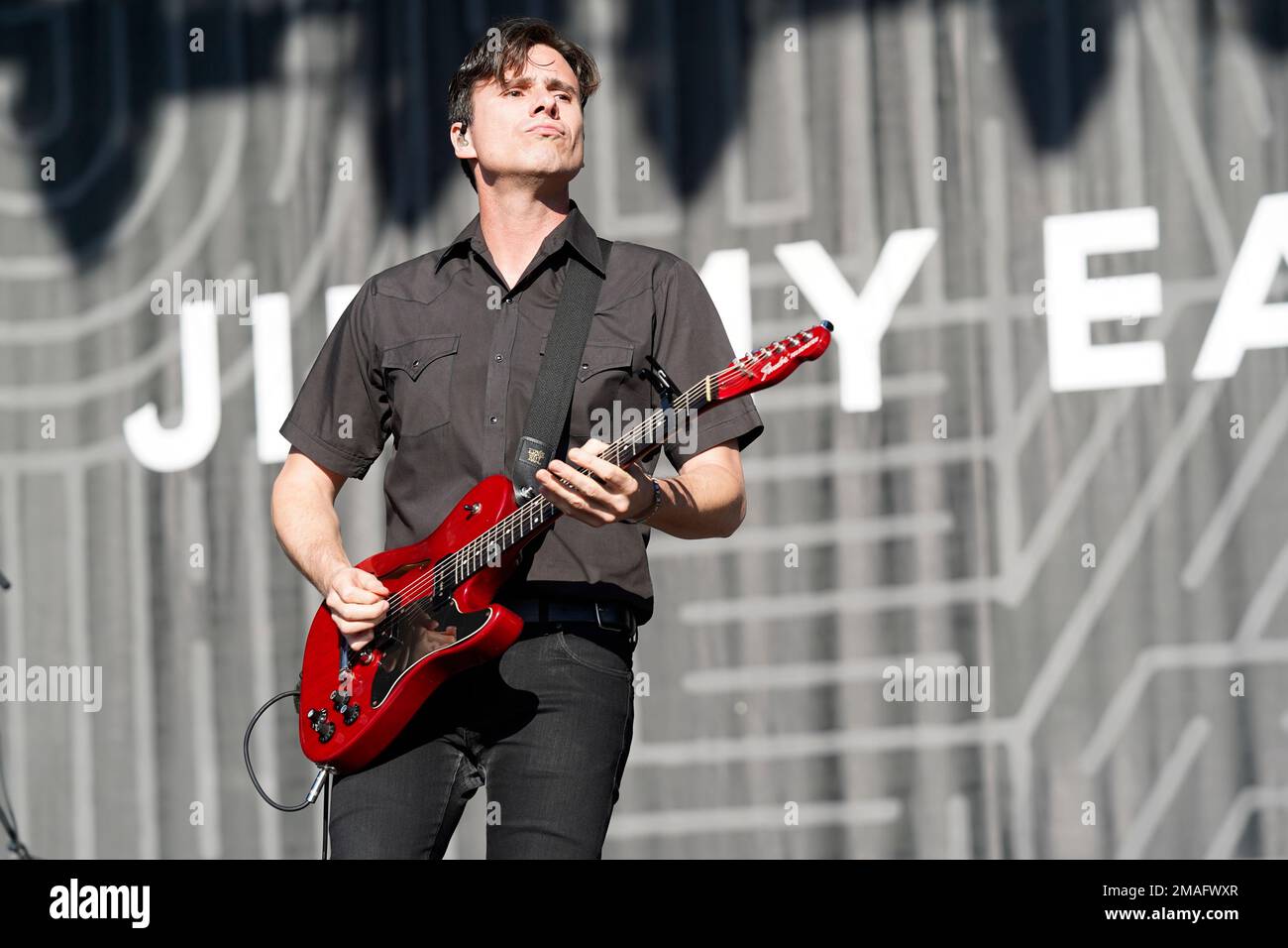 Jim Adkins, of Jimmy Eat World, performs on day three of Riot Fest on ...