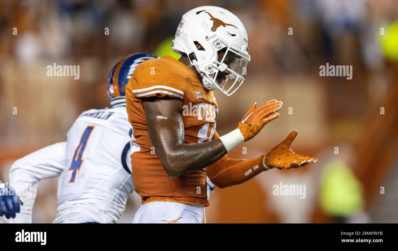 Texas defensive back Anthony Cook (11) celebrates a stop against UTSA ...