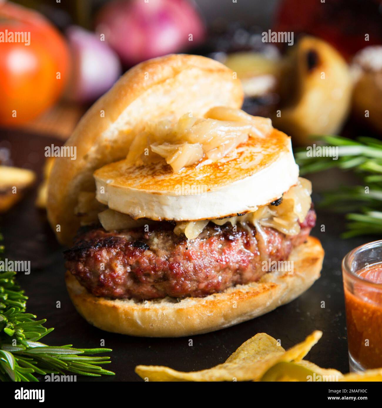 Authentic top quality American Burger with grilled goat cheese Stock ...