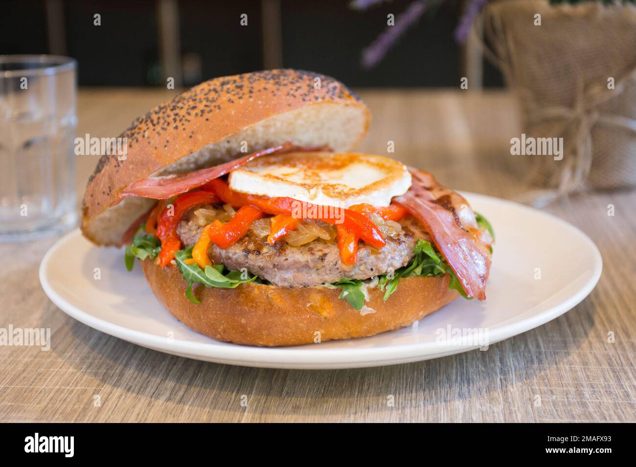 Authentic top quality American Burger with grilled goat cheese Stock ...