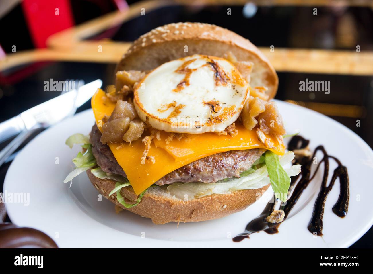 Authentic top quality American Burger with grilled goat cheese Stock ...