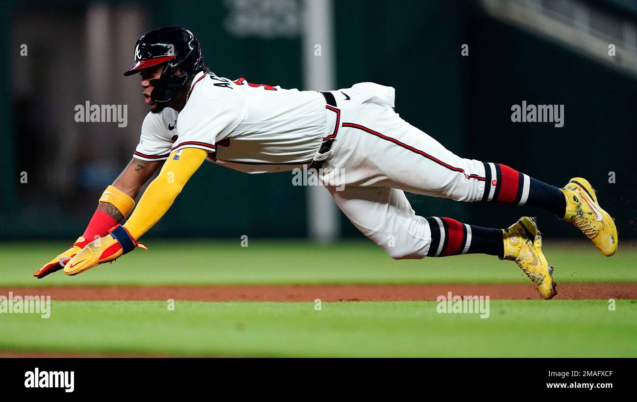 Atlanta Braves right fielder Ronald Acuna Jr. (13) steals second base ...