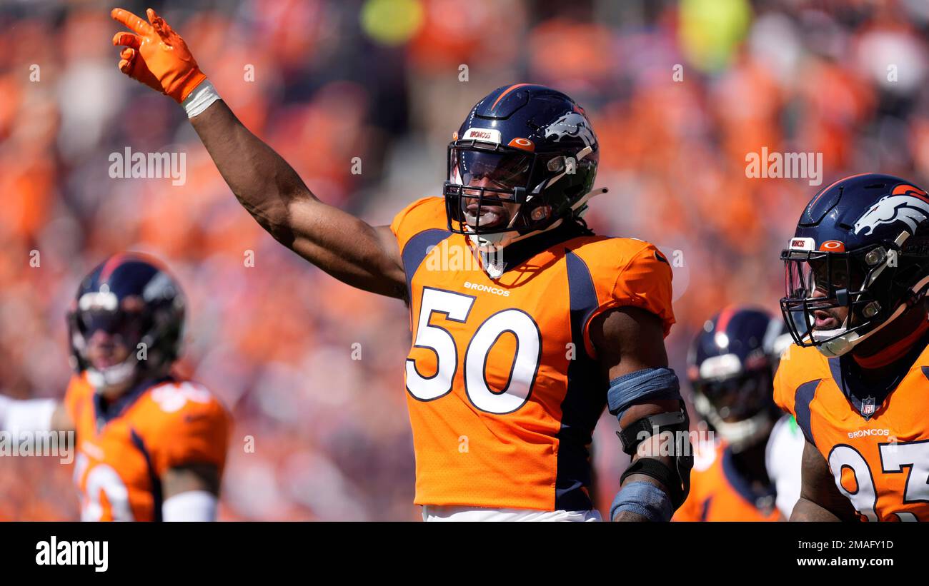 Denver Broncos linebacker Jonas Griffith (50) during an NFL football ...