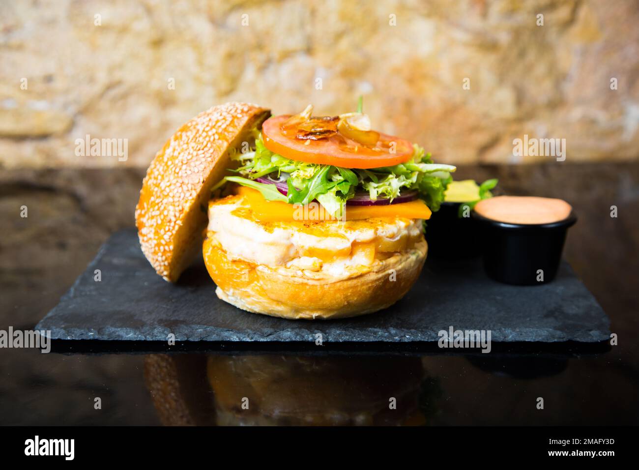 Authentic top quality American Chicken Burger Stock Photo - Alamy