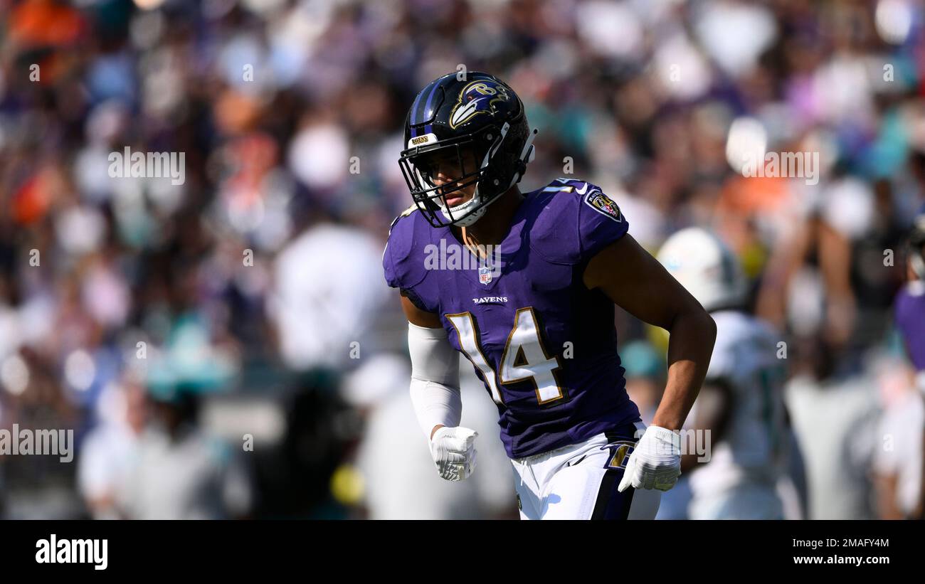 Baltimore Ravens safety Kyle Hamilton (14) in action during the second ...
