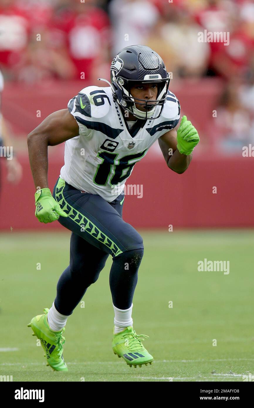 Seattle Seahawks wide receiver Tyler Lockett (16) runs a play during an ...