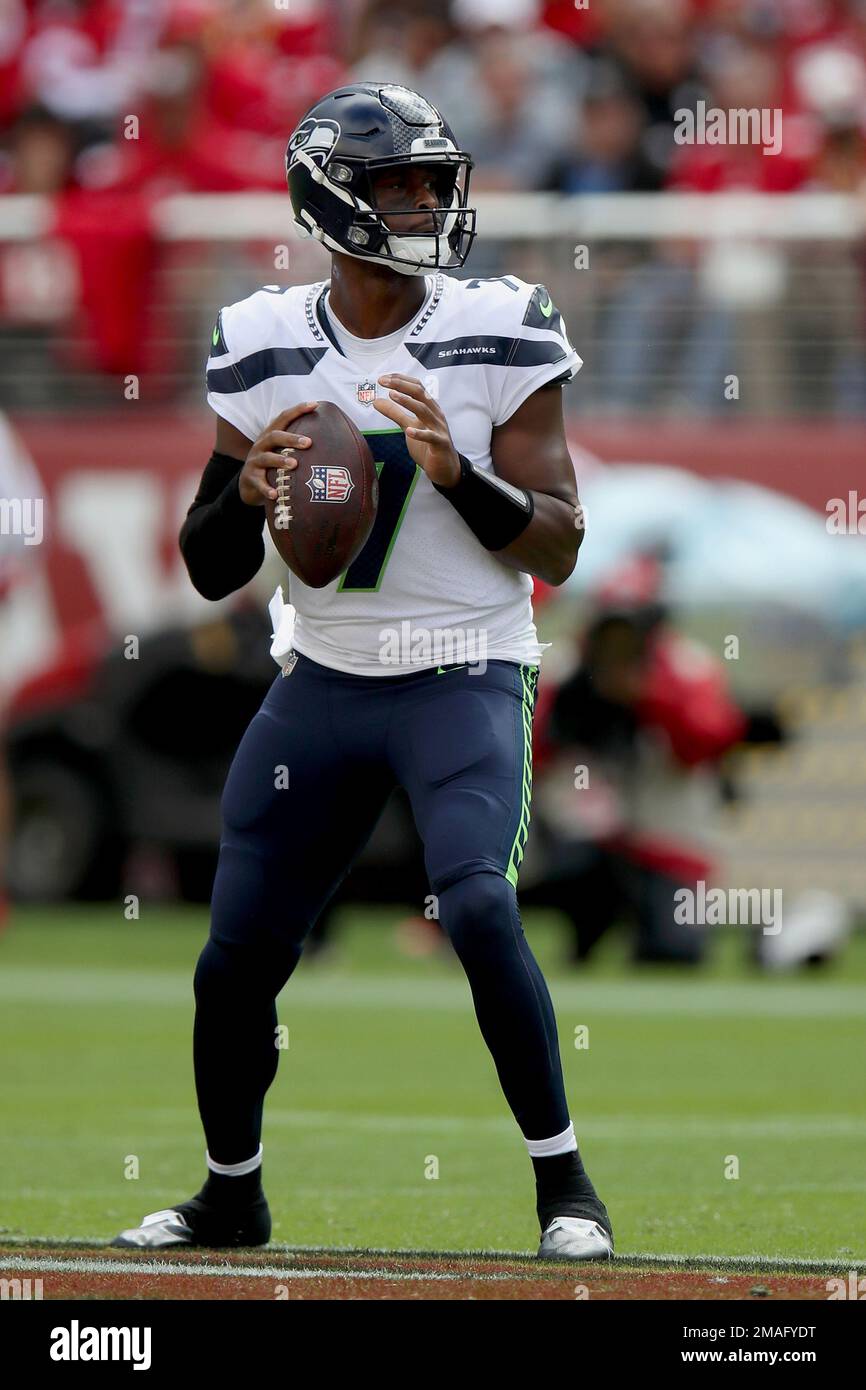 Seattle Seahawks quarterback Geno Smith (7) drops back to pass during ...