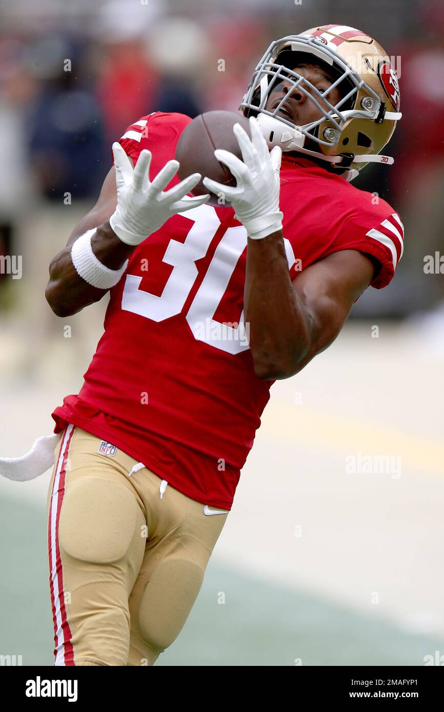 San Francisco 49ers safety George Odum (30) runs a drill before an NFL ...