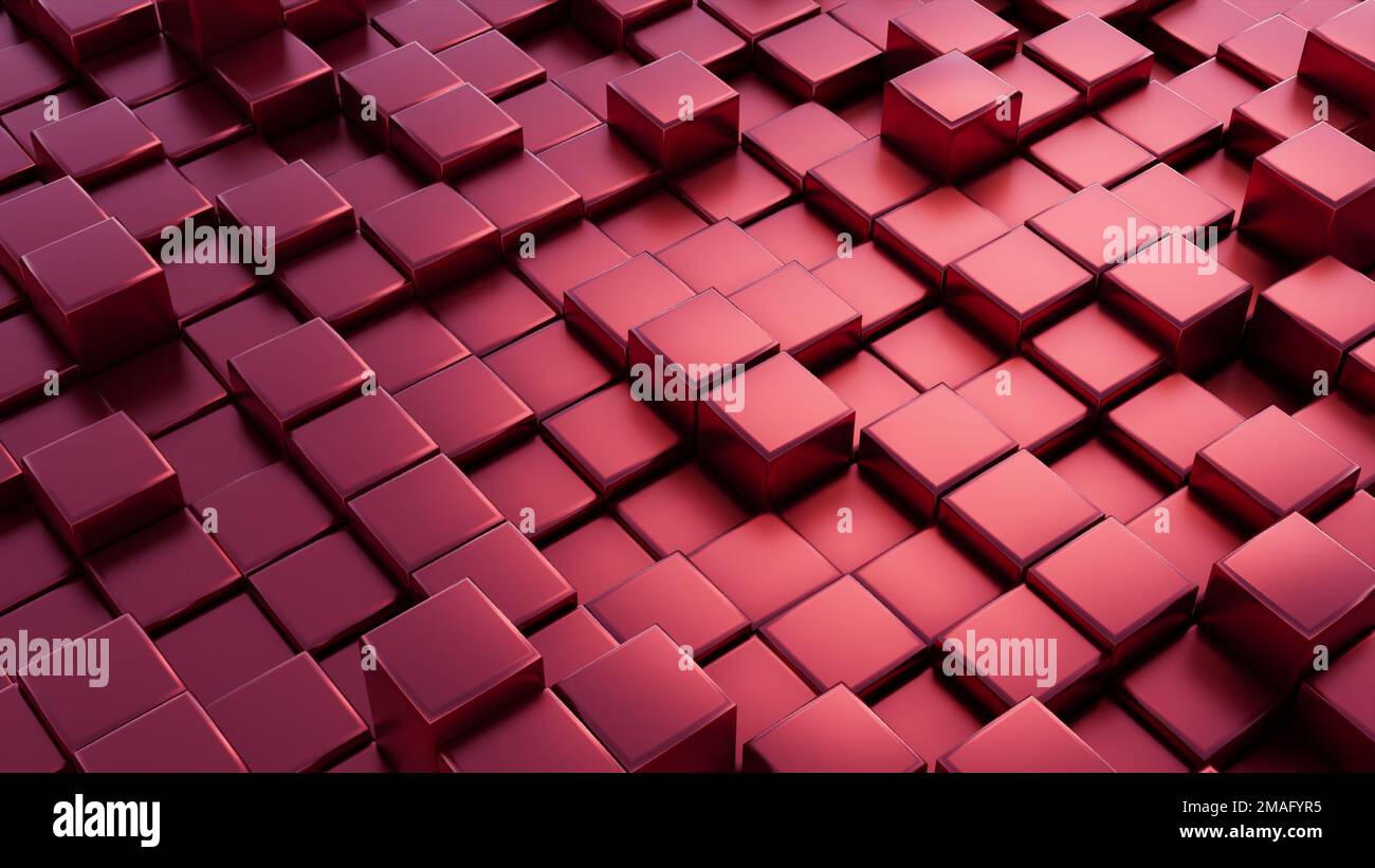Red 3D abstract cubes shiny surface with shadows background ...