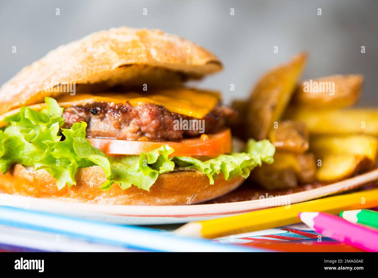 Burger for kids in a restaurant. Menu for children Stock Photo - Alamy