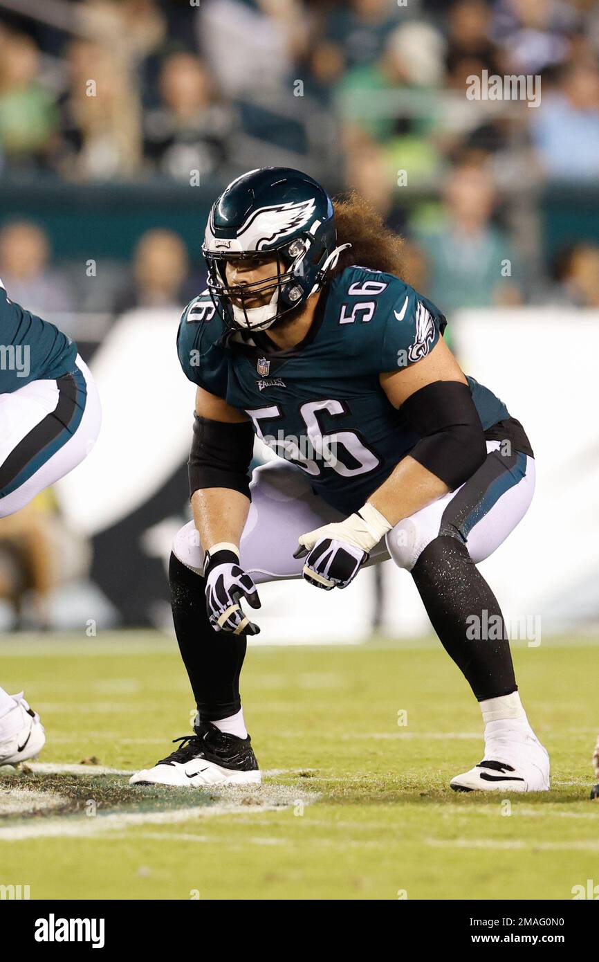 Philadelphia Eagles offensive lineman Isaac Seumalo (56) lines up for ...