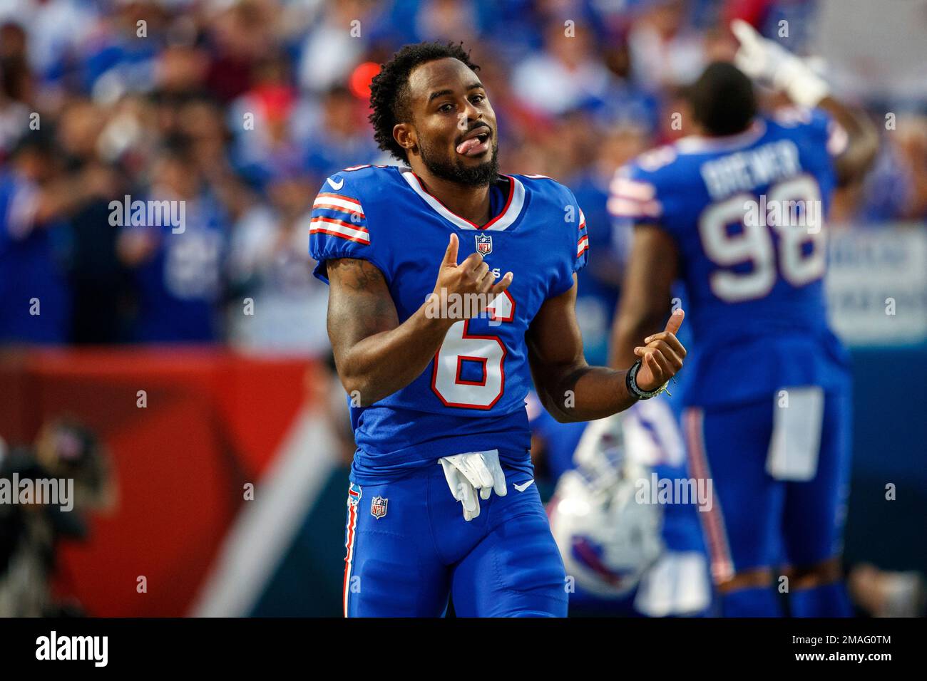 Buffalo Bills wide receiver Isaiah McKenzie (6) reacts before an NFL ...