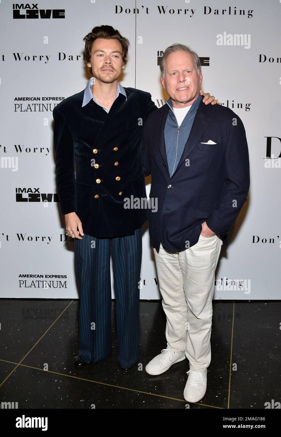 Harry Styles, left, and Warner Bros. Discovery CEO David Zaslav attend ...