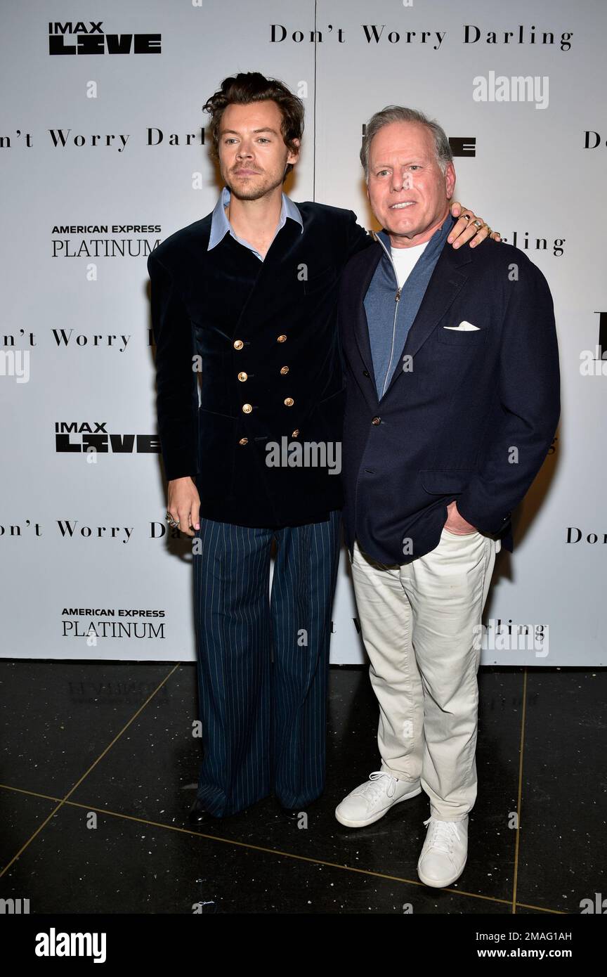 Harry Styles, left, and Warner Bros. Discovery CEO David Zaslav attend ...