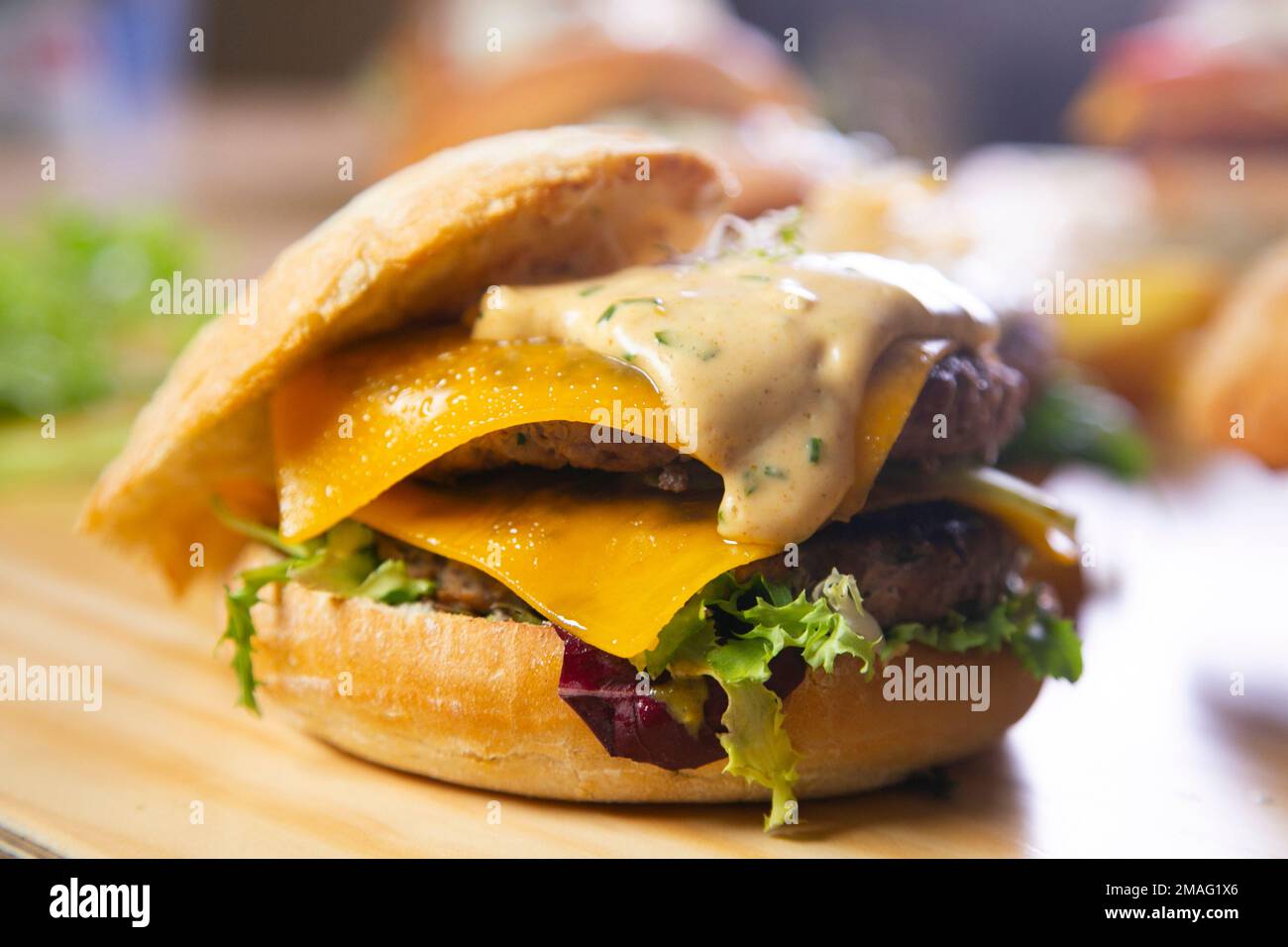 Authentic top quality American double cheese Burger Stock Photo - Alamy
