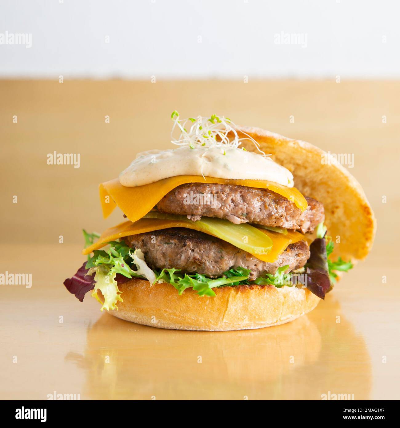 Double cheeseburger fries hi-res stock photography and images - Alamy
