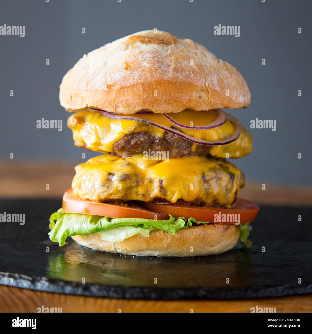 Authentic top quality American double cheese Burger Stock Photo - Alamy