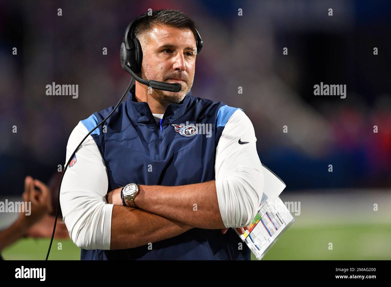 Tennessee Titans head coach Mike Vrabel reacts during the second half ...