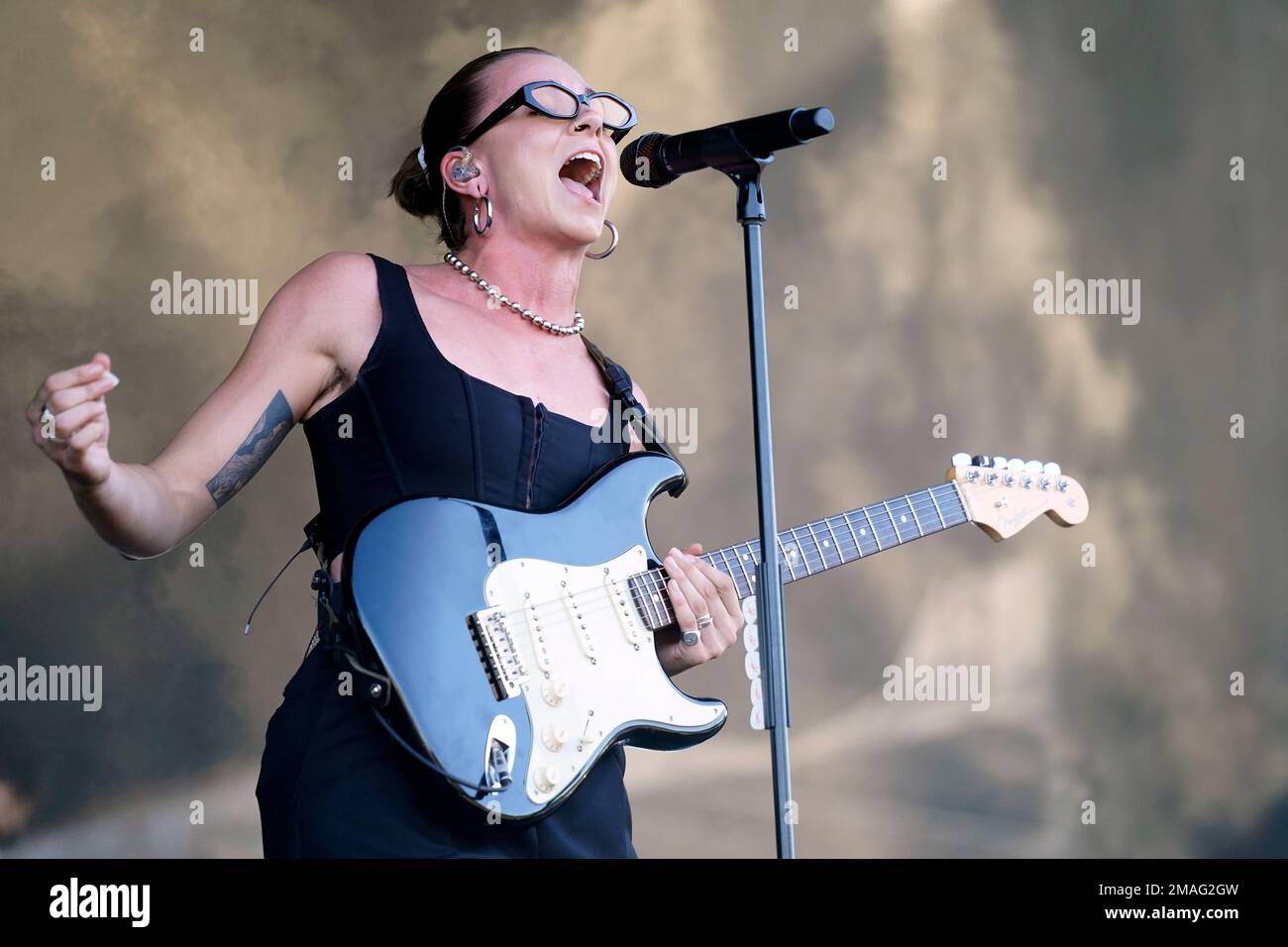 Lynn Gunn of Pvris performs on day three of Riot Fest on Sunday, Sept ...