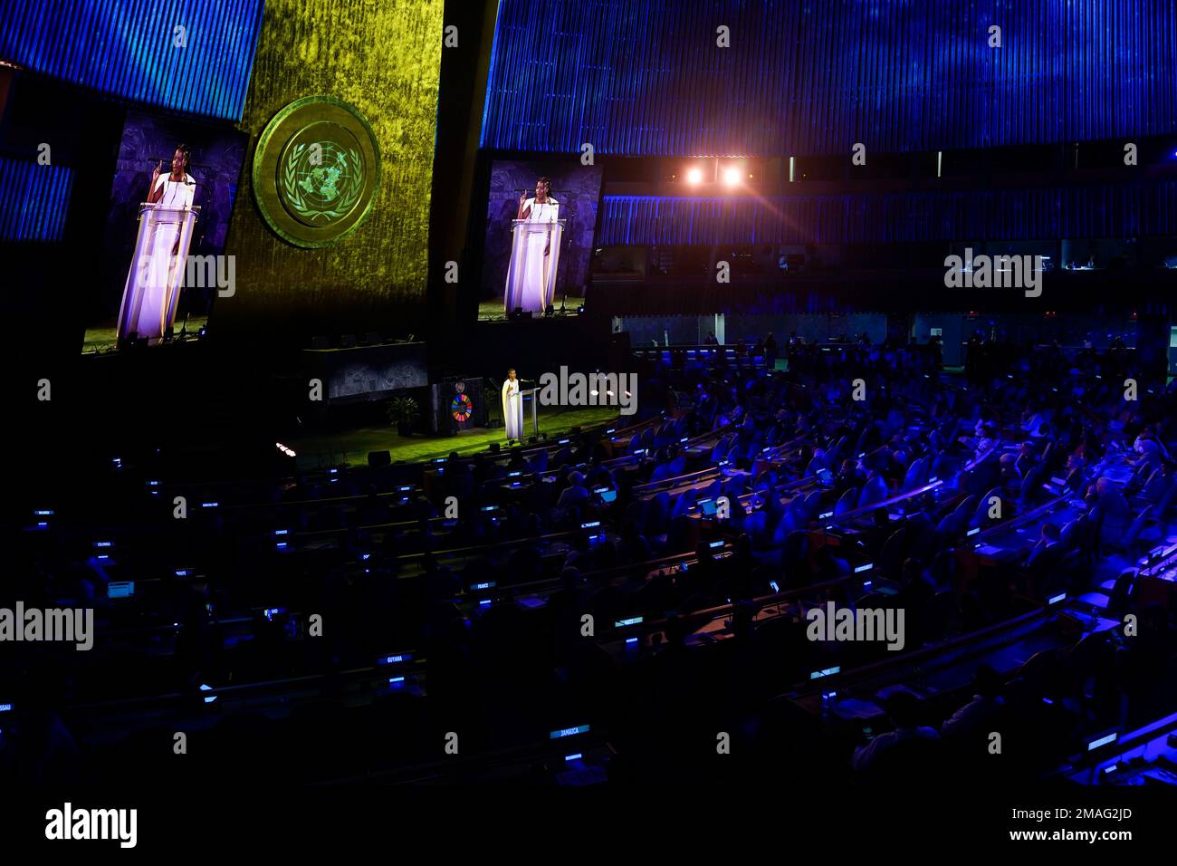 Amanda Gorman recites a poem during an event called "SDG Moment" at ...
