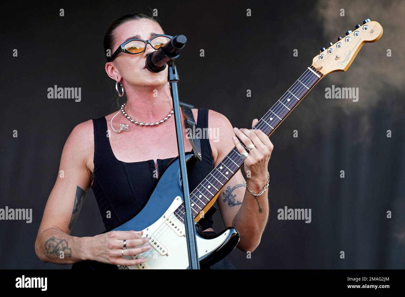 Lynn Gunn of Pvris performs on day three of Riot Fest on Sunday, Sept ...