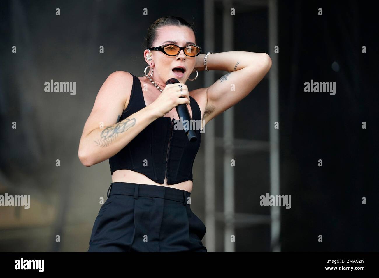 Lynn Gunn of Pvris performs on day three of Riot Fest on Sunday, Sept ...