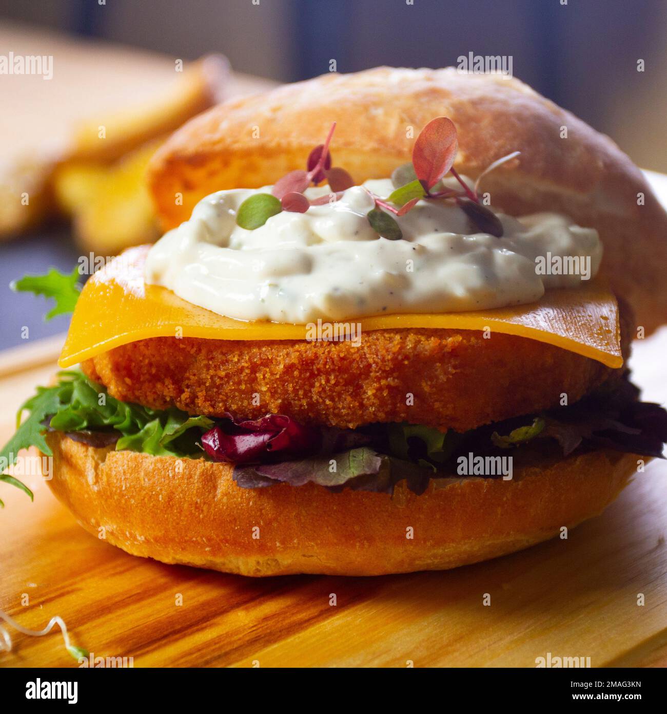 Authentic top quality American crispy chicken Burger Stock Photo - Alamy