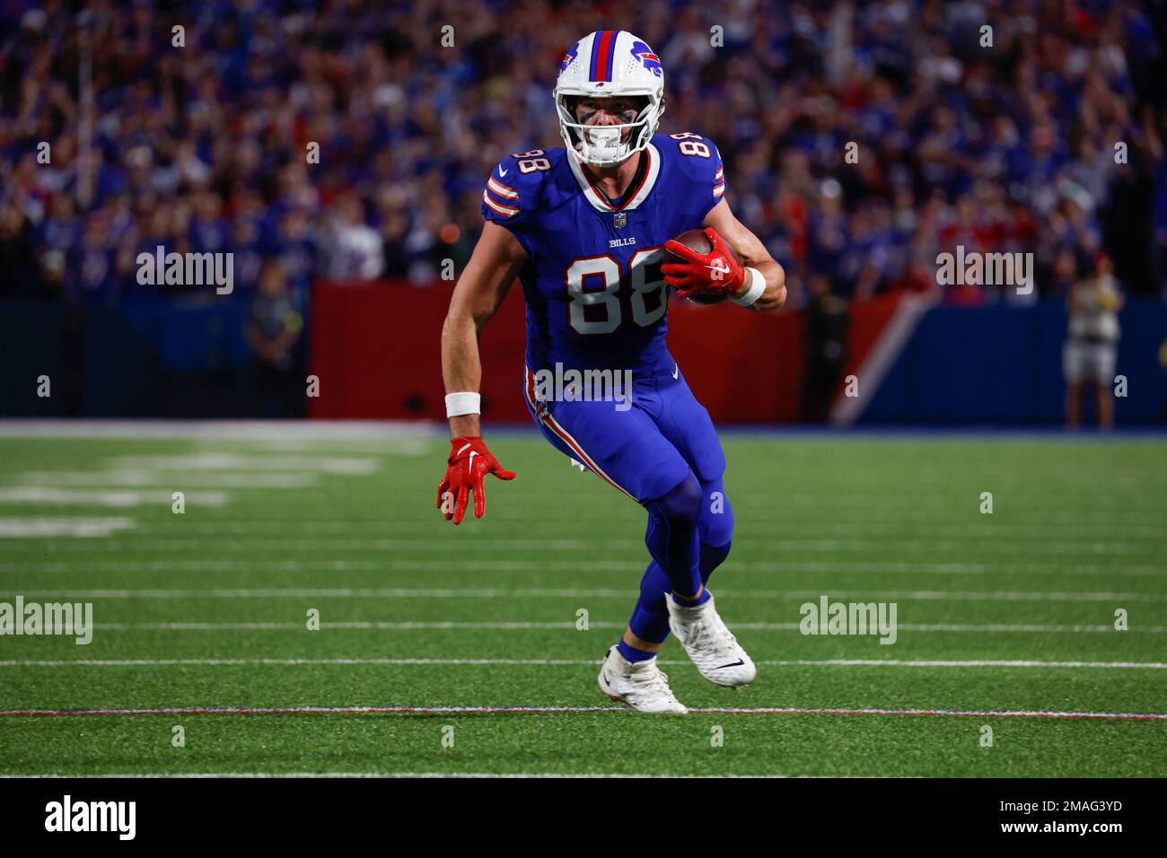 Buffalo Bills tight end Dawson Knox (88) during the first half of an NFL football game against ...