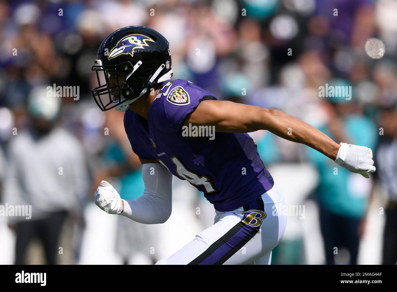 Baltimore Ravens safety Kyle Hamilton (14) in action during the first ...