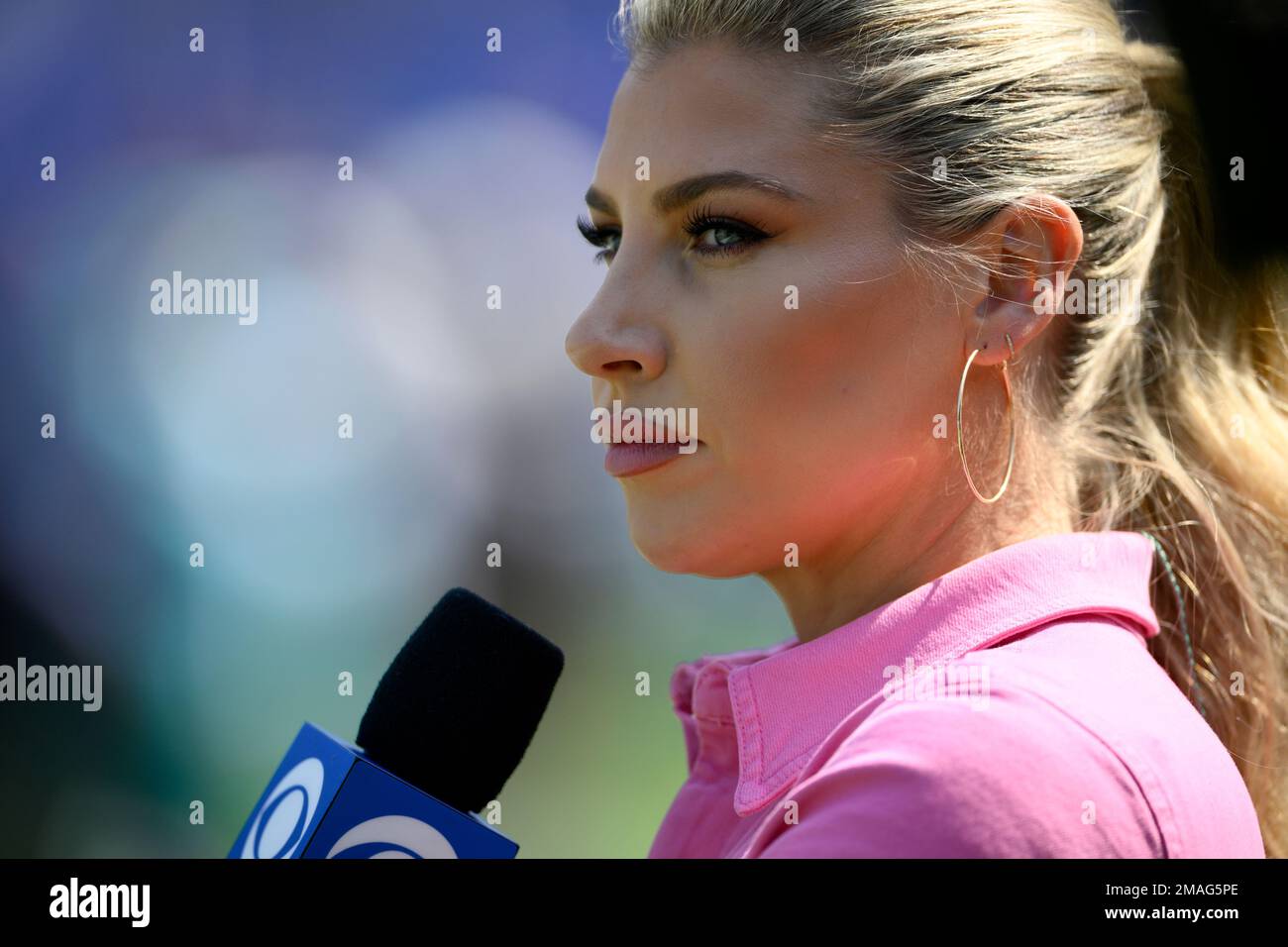 CBS Sports reporter Melanie Collins looks on prior to an NFL football ...