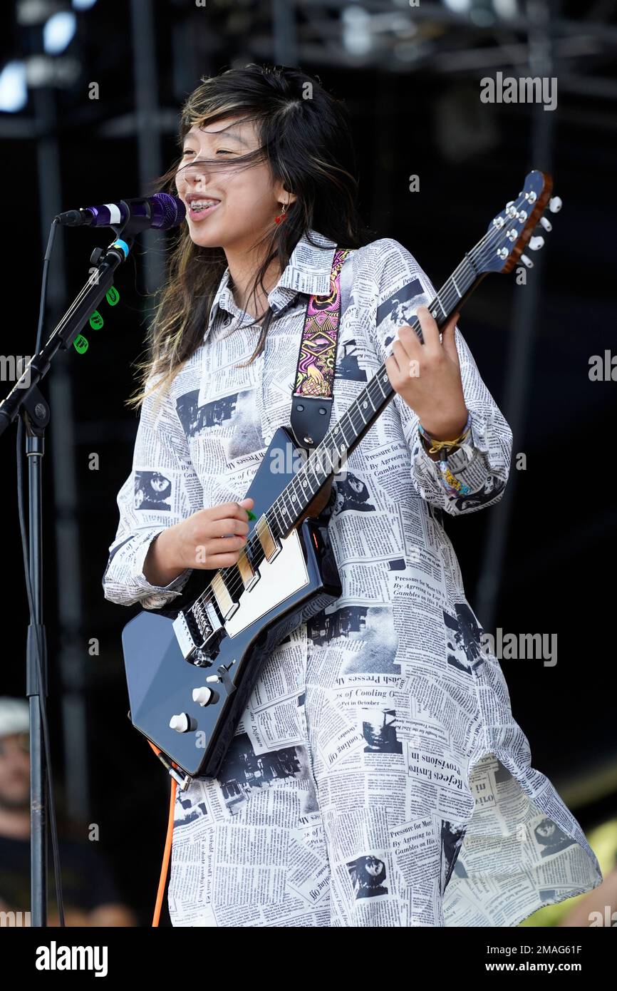Lucia de la Garza of The Linda Lindas performs on day three of Riot ...